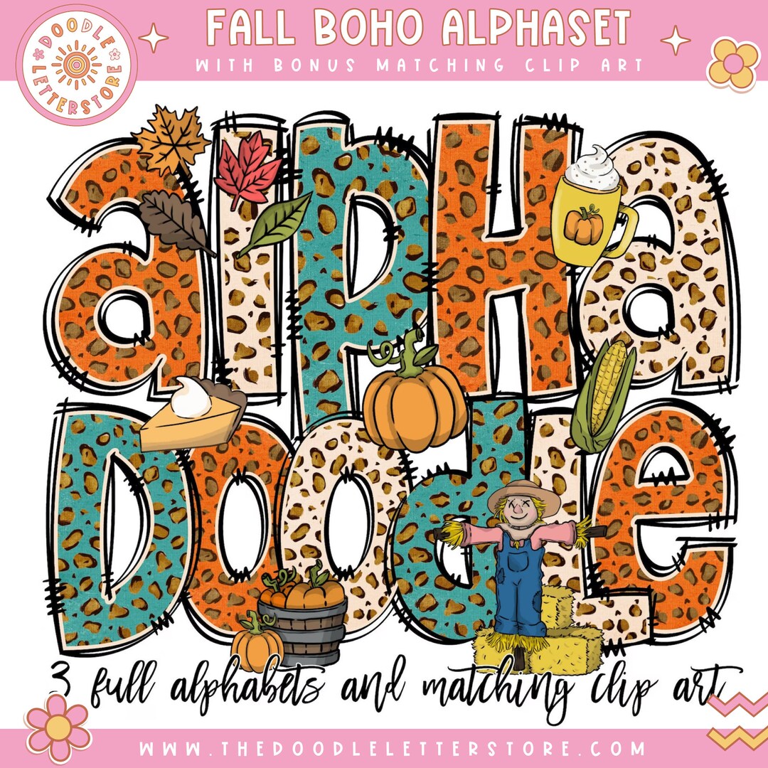 Fall Doodle Letters With Clip Art, Hand Drawn Doodle Alpha Bundle ...
