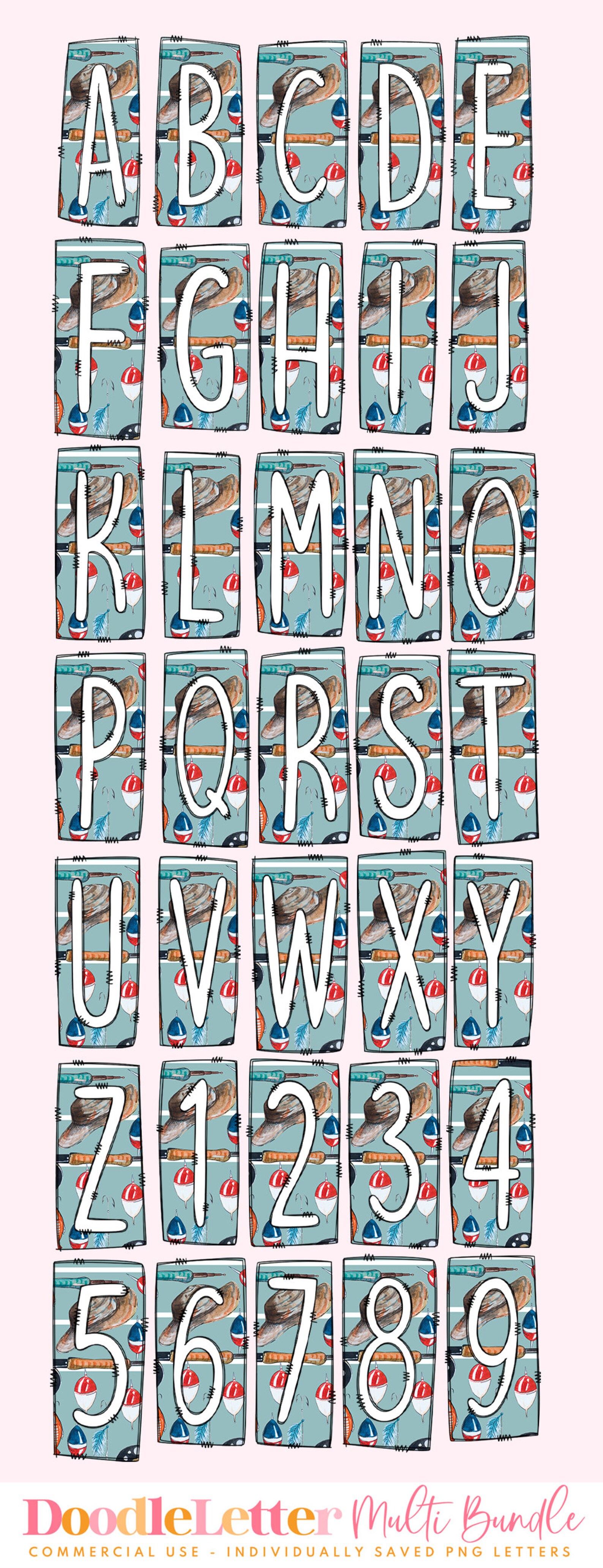 Fishing Mega Doodle Letter Bundle, Bright Colorful Floral Alphabet Set ...