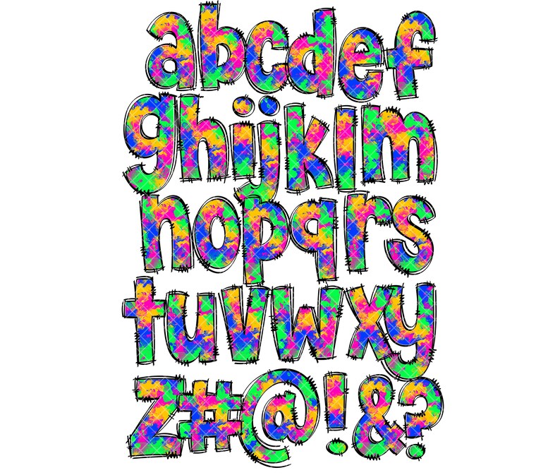 Bright Neon Rainbow Doodle Letters Hand Drawn Doodle Alpha - Etsy