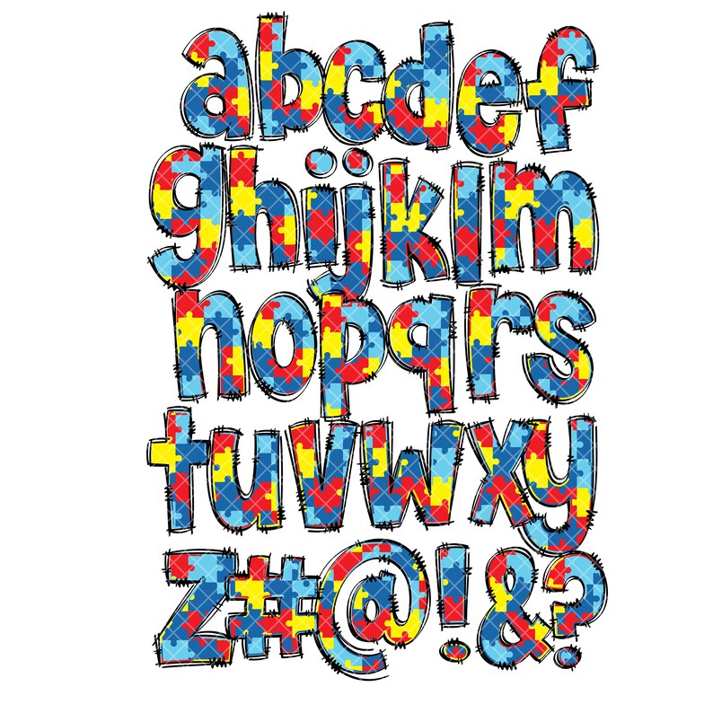Autism Doodle Alphabet Letters PNG Bundle, Autistic Awareness, Autism ...