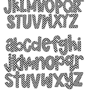 Retro Check Doodle Alphabet Letters, Checkered Squares Sublimation ...