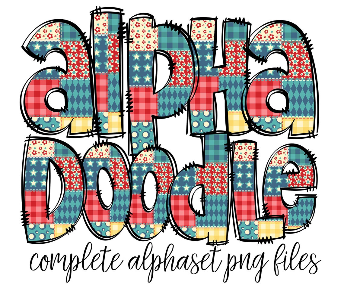 Patchwork Doodle Letters PNG Bundle Quilt Rustic Bright Hand | Etsy