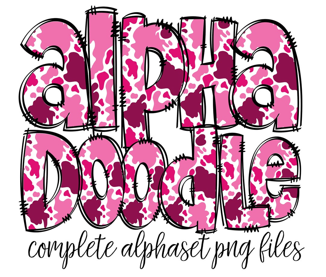 Pink Cow Hide Alphabet Letters, Strawberry Cow Print, Doodle Letters ...