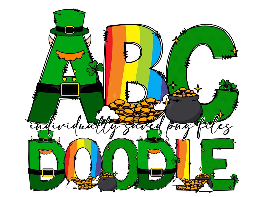 St Paddys Doodle Letters With Clip Art PNG Files, Make Your Own Name ...