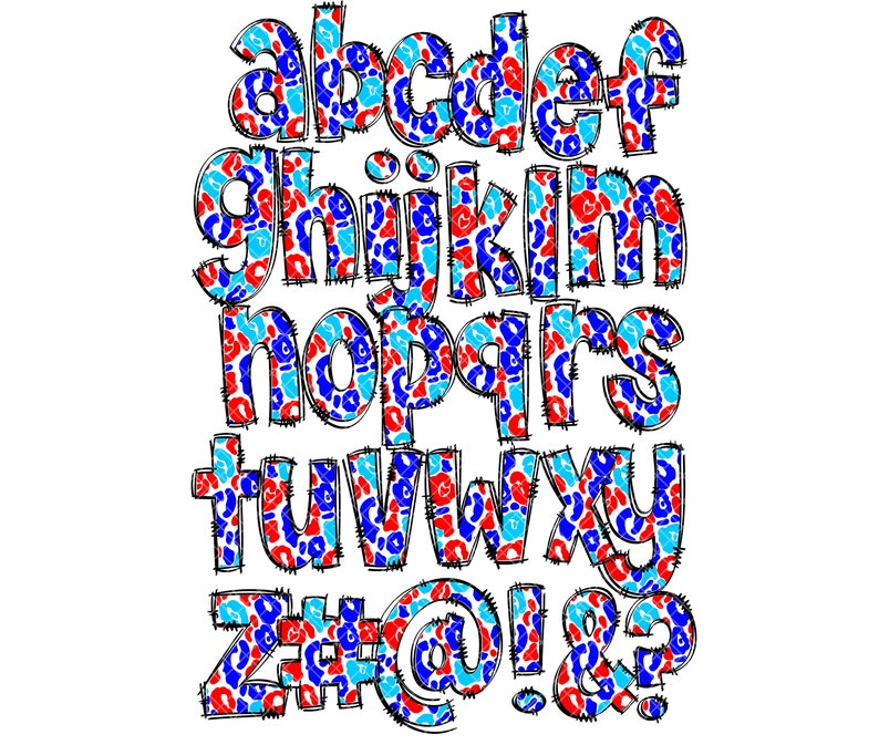 USA Leopard Doodle Letters Hand Drawn Doodle Alpha Bundle - Etsy
