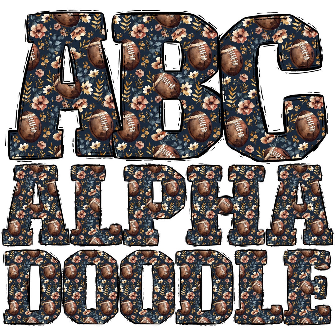 Football Mama Floral Spring Flowers Doodle Letter Bundle, Alphabet Set ...