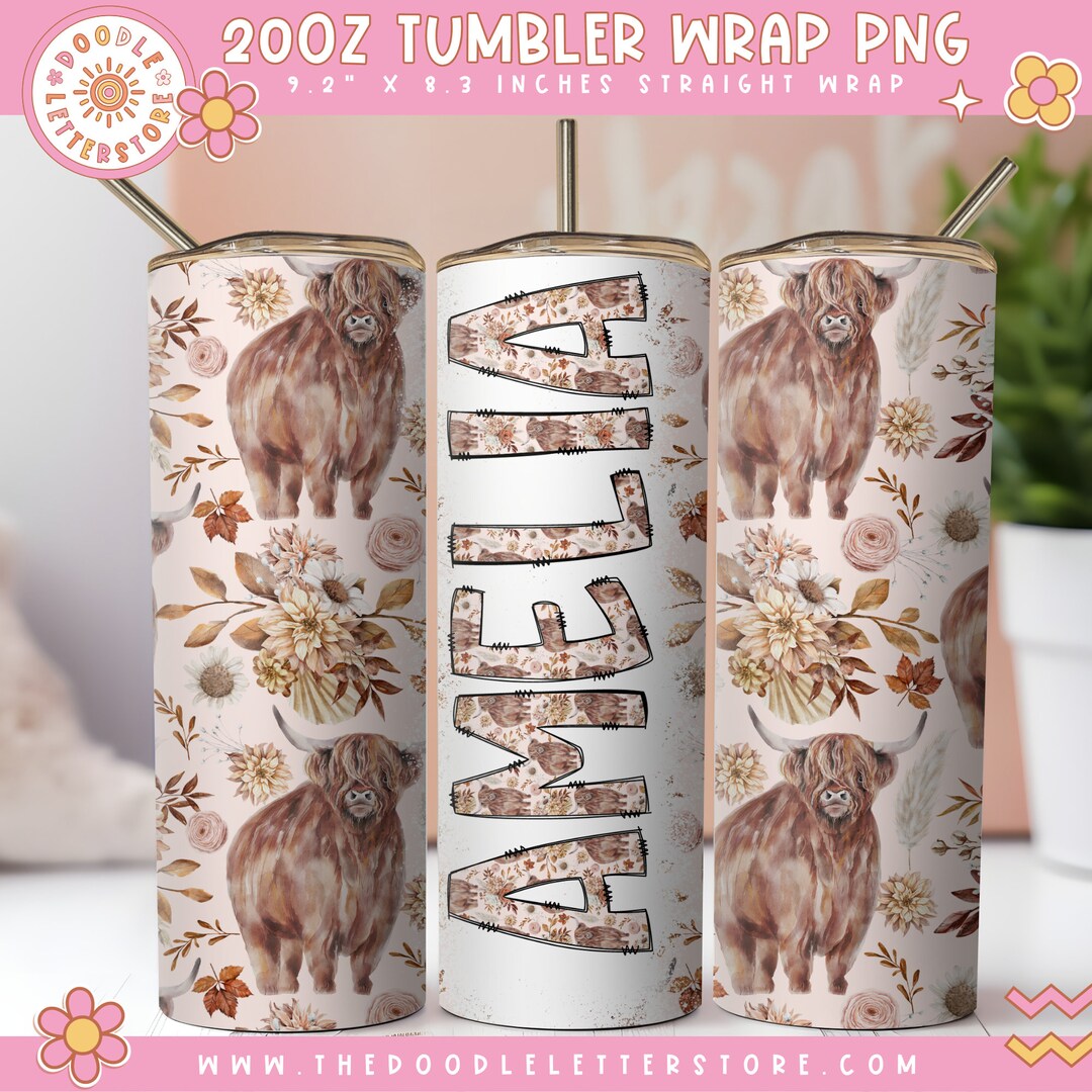 Highland Cow Doodle Letters With Matching Tumbler Template, Doodle ...