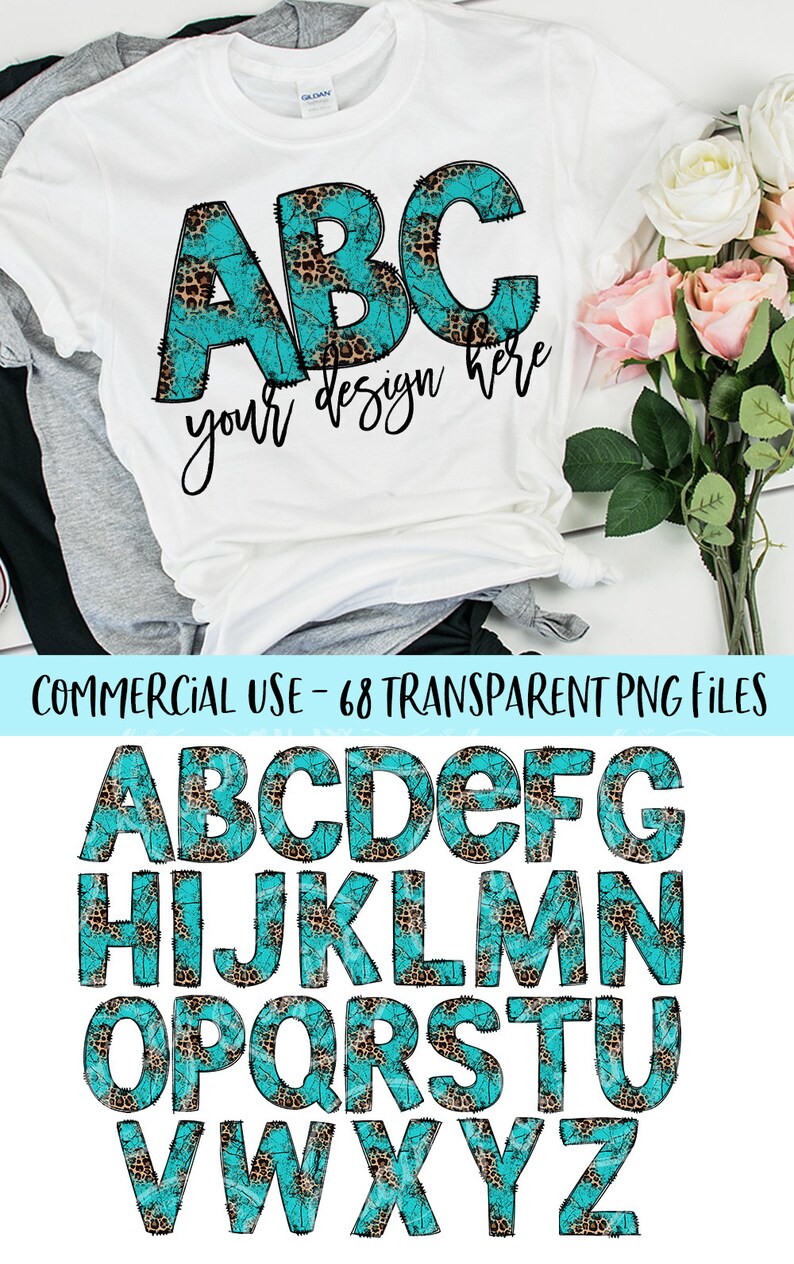 Leopard Turquoise Print Alphabet Letters Bundle, Cheetah Bleach Western ...