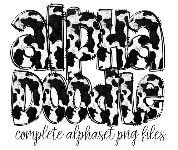 Cow Hide Doodle Letters Cow Print PNG Doodle Letters Hand - Etsy