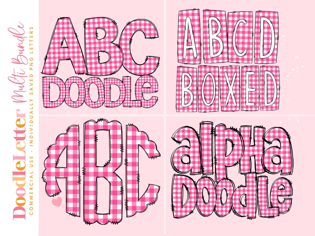 Pink Gingham Mega Doodle Letter Bundle, Alphabet Set, Clip Art Letters ...
