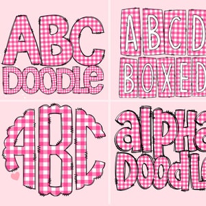 Pink Gingham Mega Doodle Letter Bundle, Alphabet Set, Clip Art Letters ...