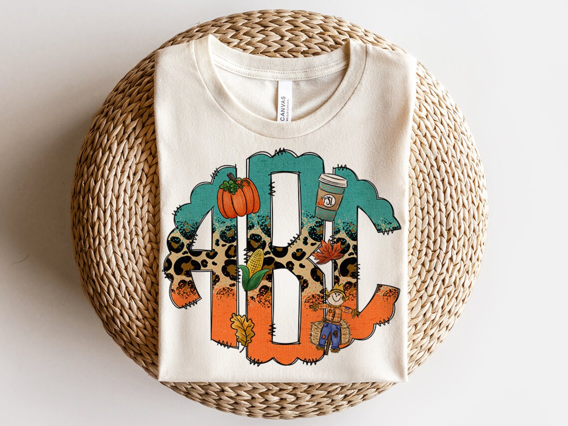 Fall Monogram Letters, Autumn Leaves Sublimation PNG Elements Hand ...