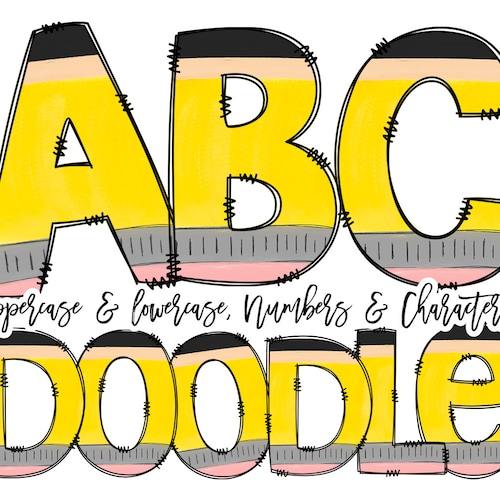 Teacher Doodle Letters Back to School Pencil Hand Drawn - Etsy