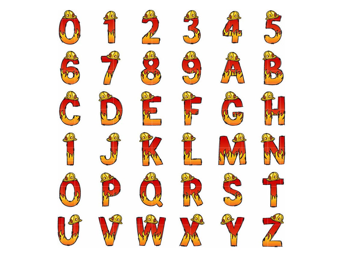 Firefighter Clip Art Doodle Letters and Numbers Fire Man - Etsy