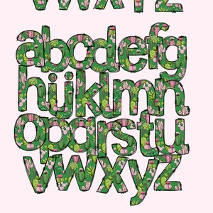 Green Cactus Mega Doodle Letter Bundle, Bright Colorful Floral Alphabet ...