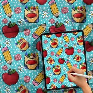 Watercolor Seamless Pattern Teacher Schoool April Pencil Pattern ...