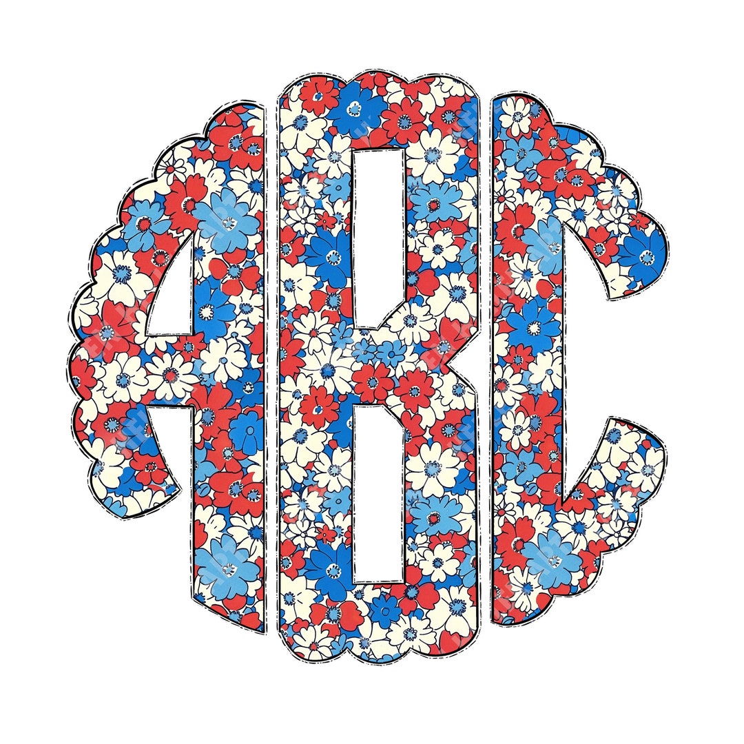 4th Just Retro Flowers Doodle Monogram, Initials Alphabet, Scalloped ...