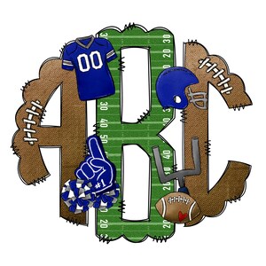 Blue FOOTBALL Monogram Png Letters, Fall Sports Sublimation Hand Drawn ...