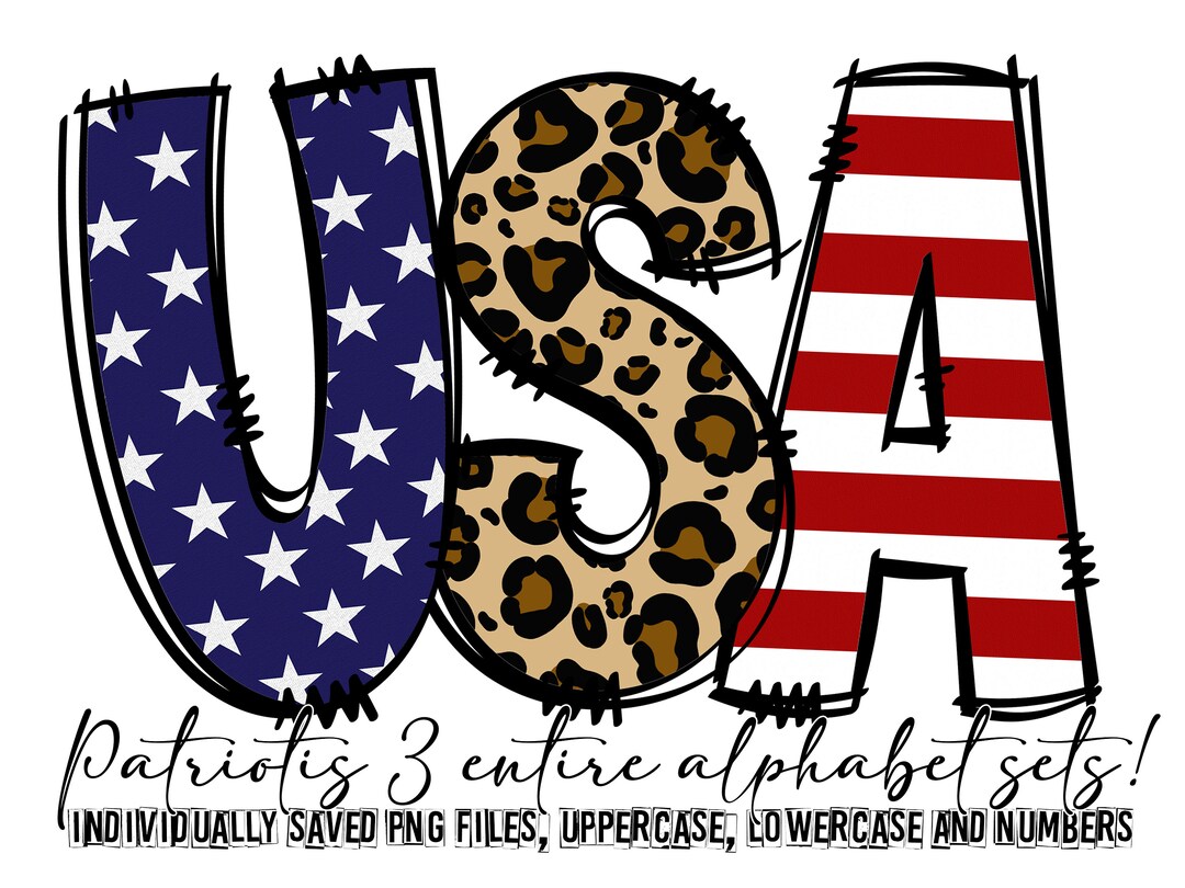 Rustic Flag Alphabet Letters PNG Bundle, Patriotic USA Flag Doodle ...
