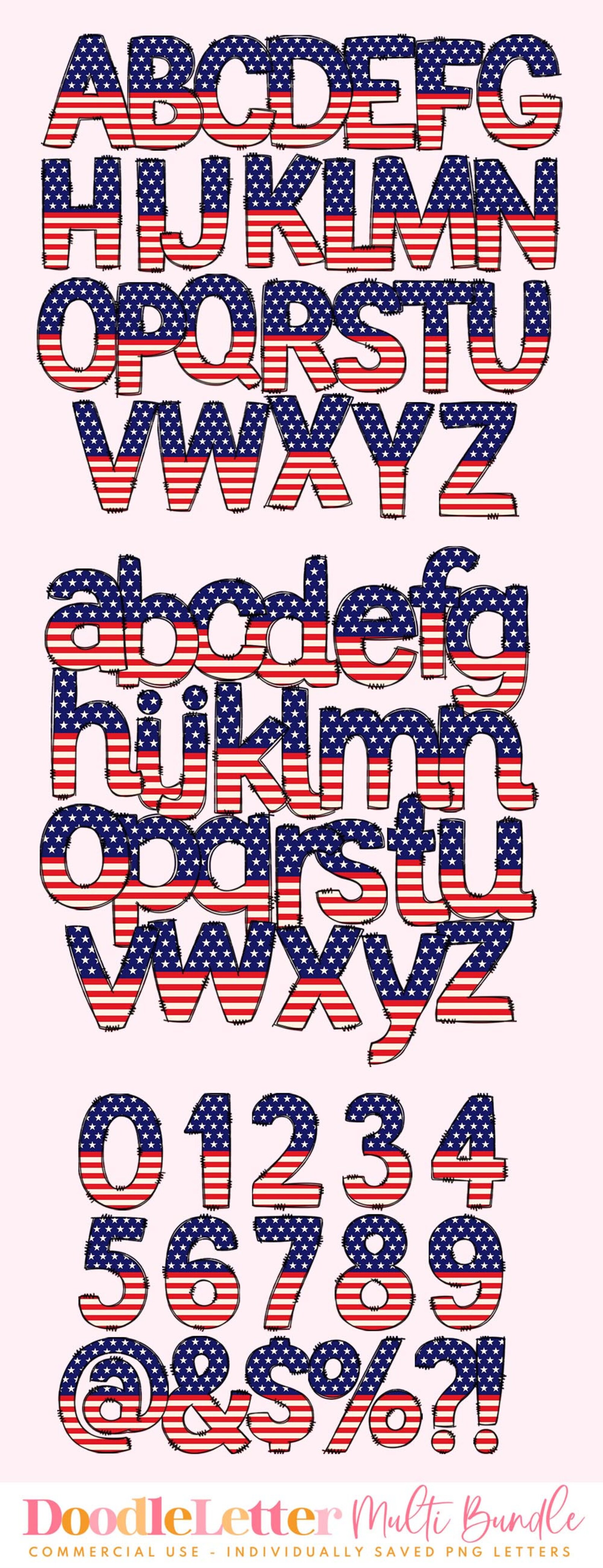 Usa Bright Flag Mega Doodle Letter Bundle, Alphabet Set, Clip Art ...