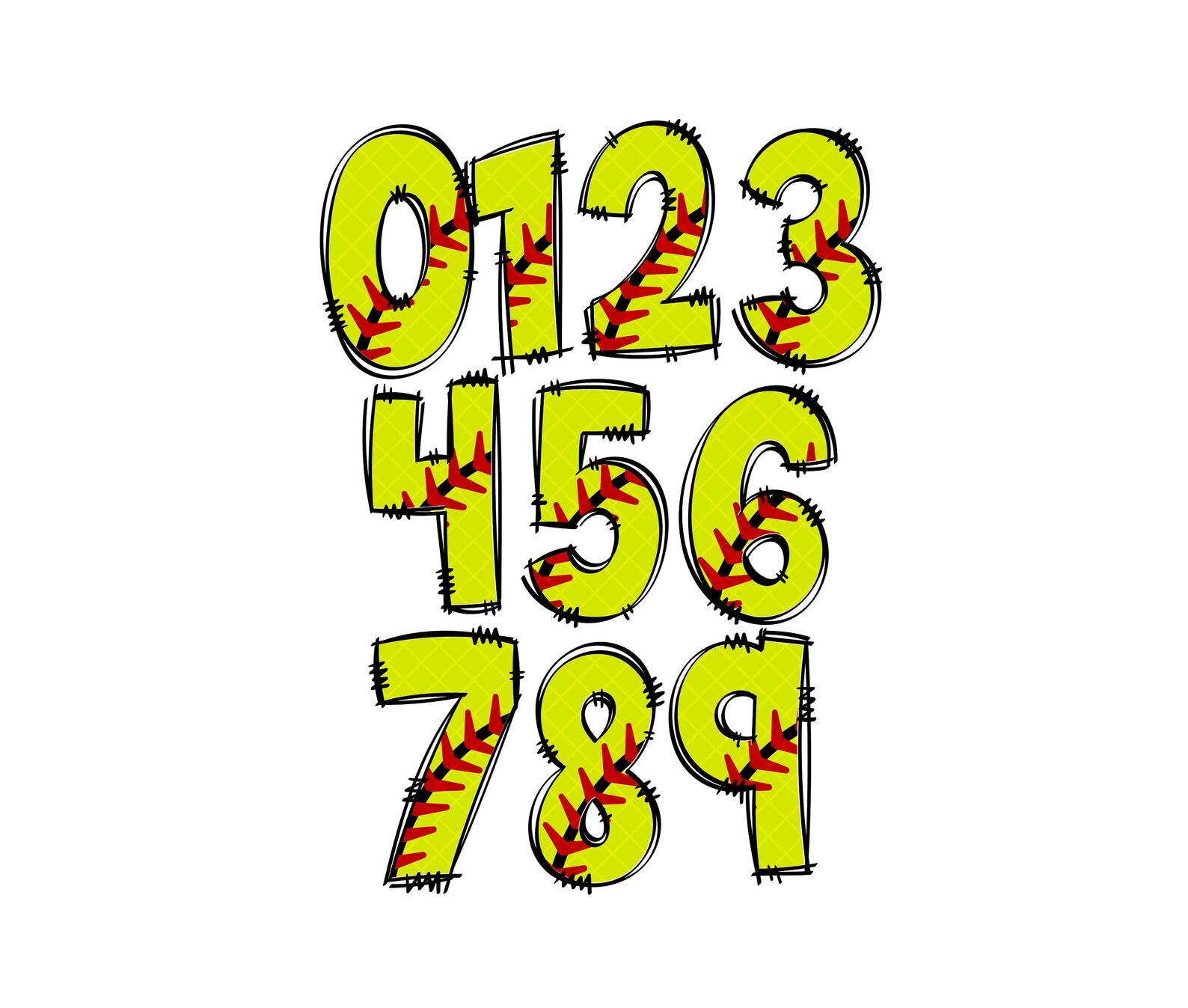 Softball Alphabet Letters PNG Bundle, Soft Ball Sports Doodle Letters ...