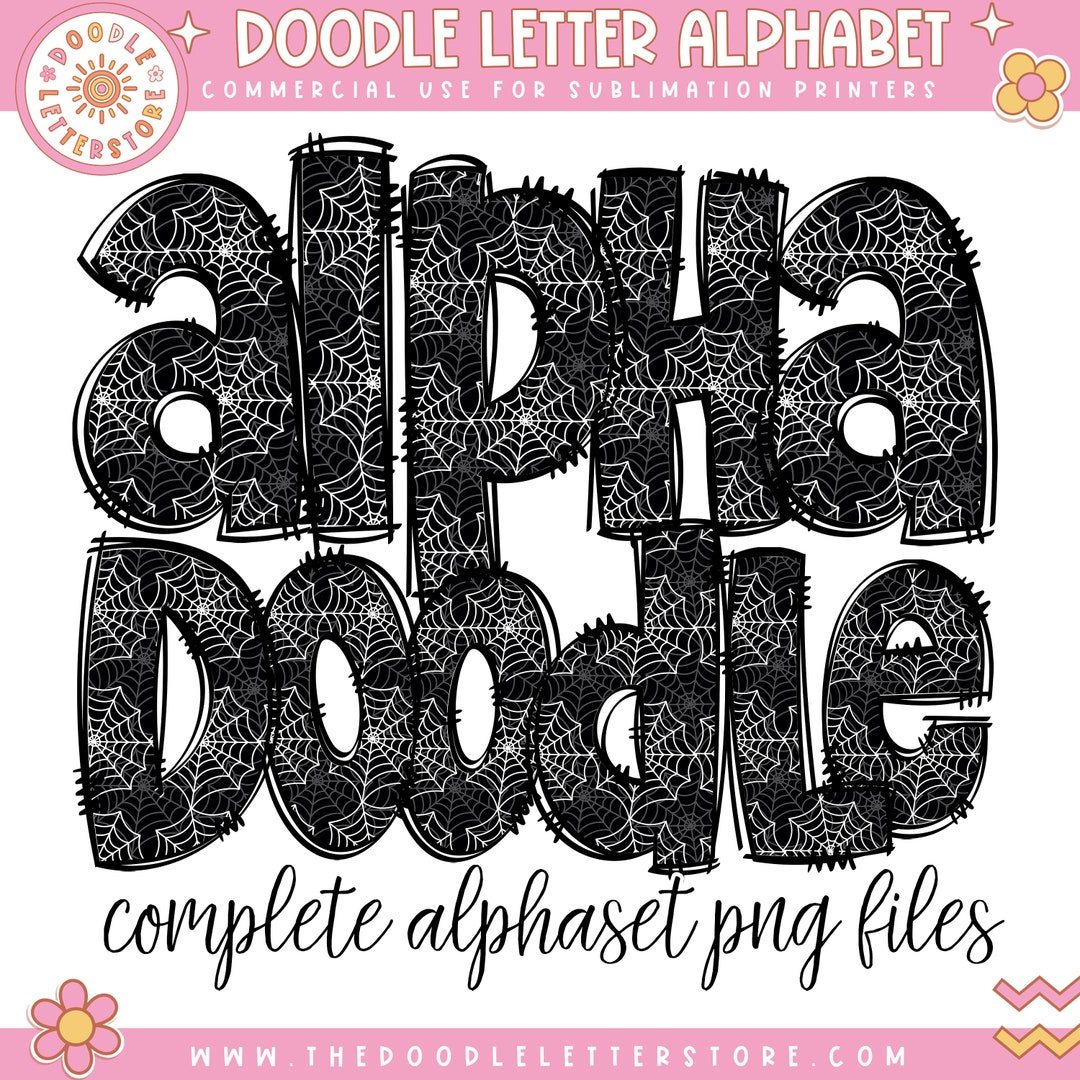 Spider Web Alphabet Doodle Letters, Spider Web Print Hand Drawn Doodle ...