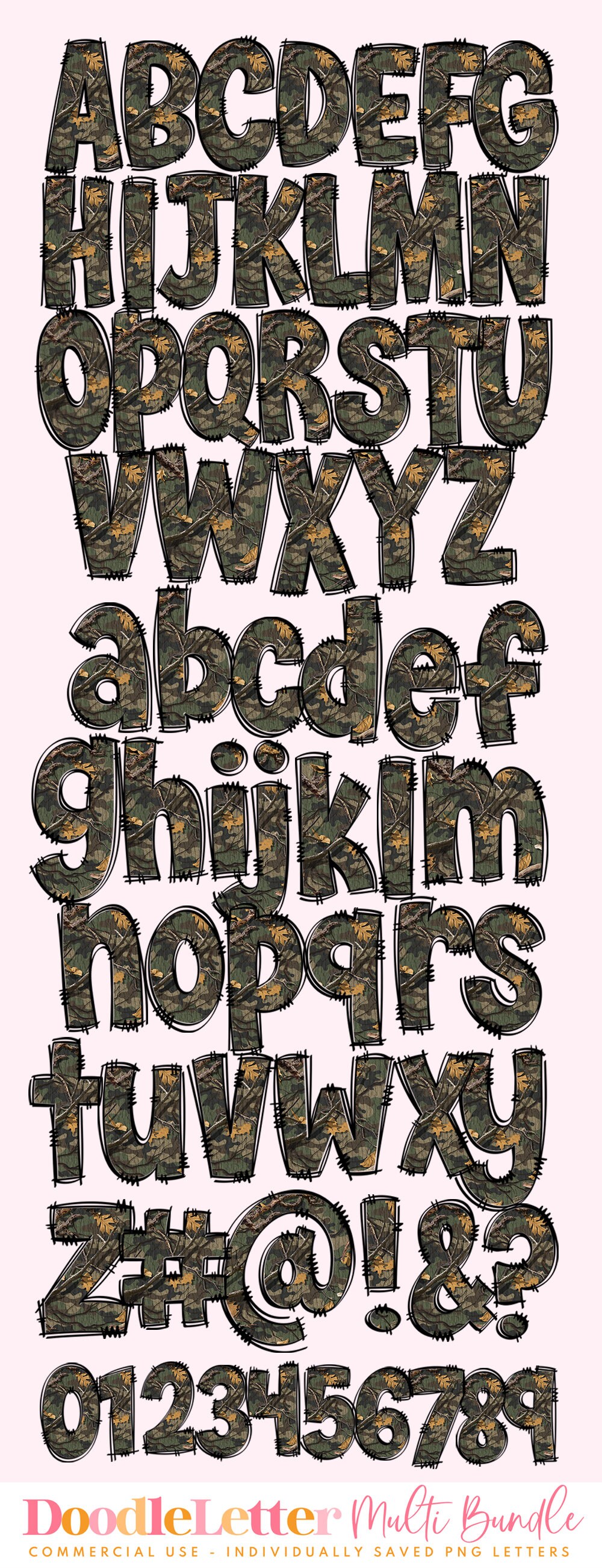 Hunting Camo Mega Doodle Letter Bundle, Bright Colorful Floral Alphabet ...