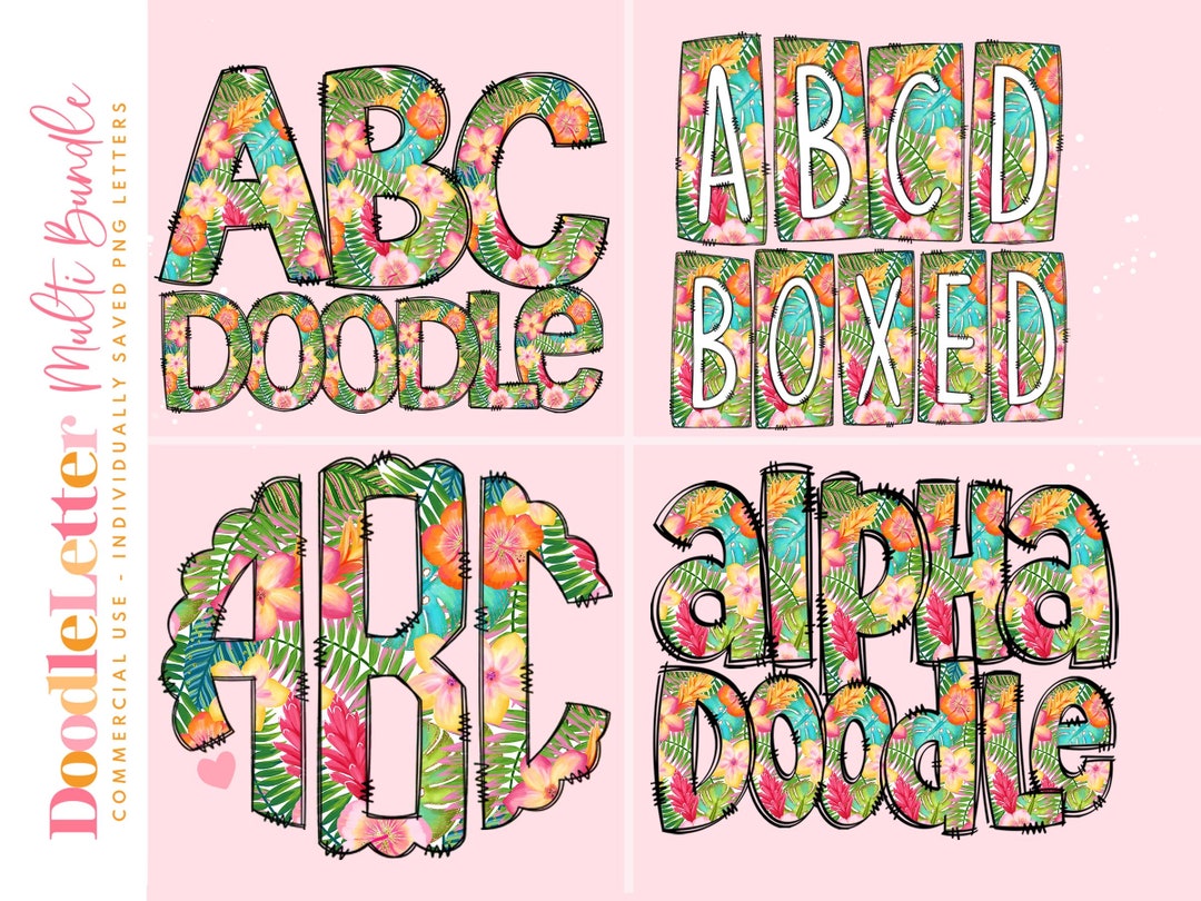 Tropical Mega Doodle Letter Bundle, Alphabet Set, Clip Art Letters ...