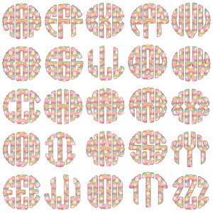 Retro Daisy Hippie Wave Doodle Monogram, Clip Art Attached Middle ...
