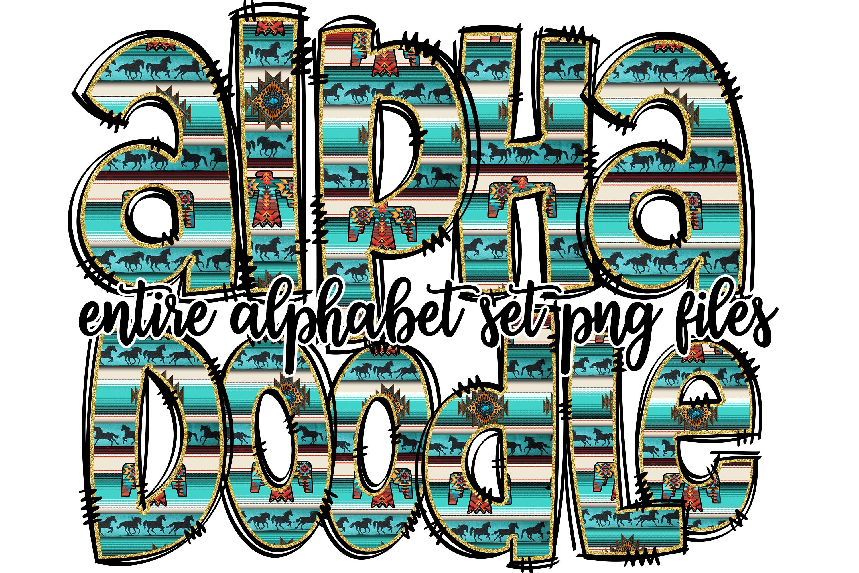 Western Aztec Alphabet Letters PNG Bundle Country Serape - Etsy