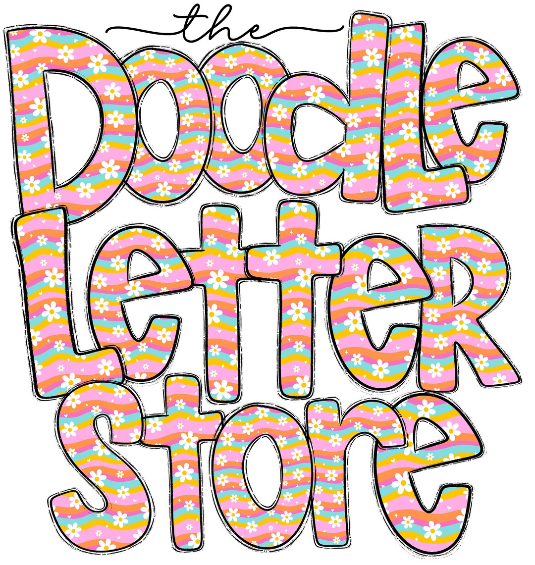 Retro Daisy Hippie Wave Doodle Alphabet Letters Sublimation Clipart PNG ...