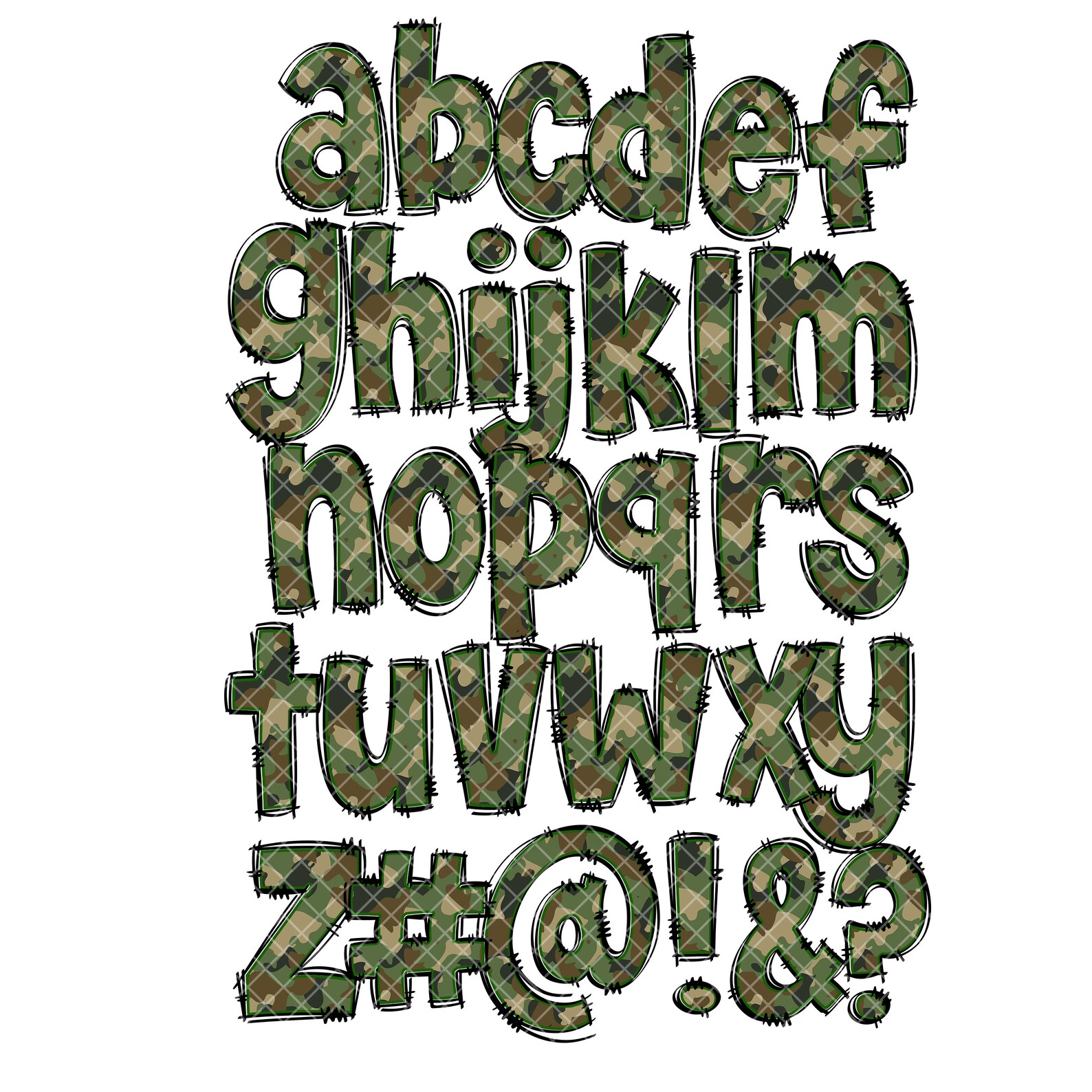 Camo Doodle Alphabet Letters PNG Bundle Military Camouflage - Etsy