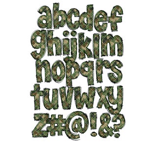 Camo Doodle Alphabet Letters PNG Bundle, Military Camouflage, Army ...