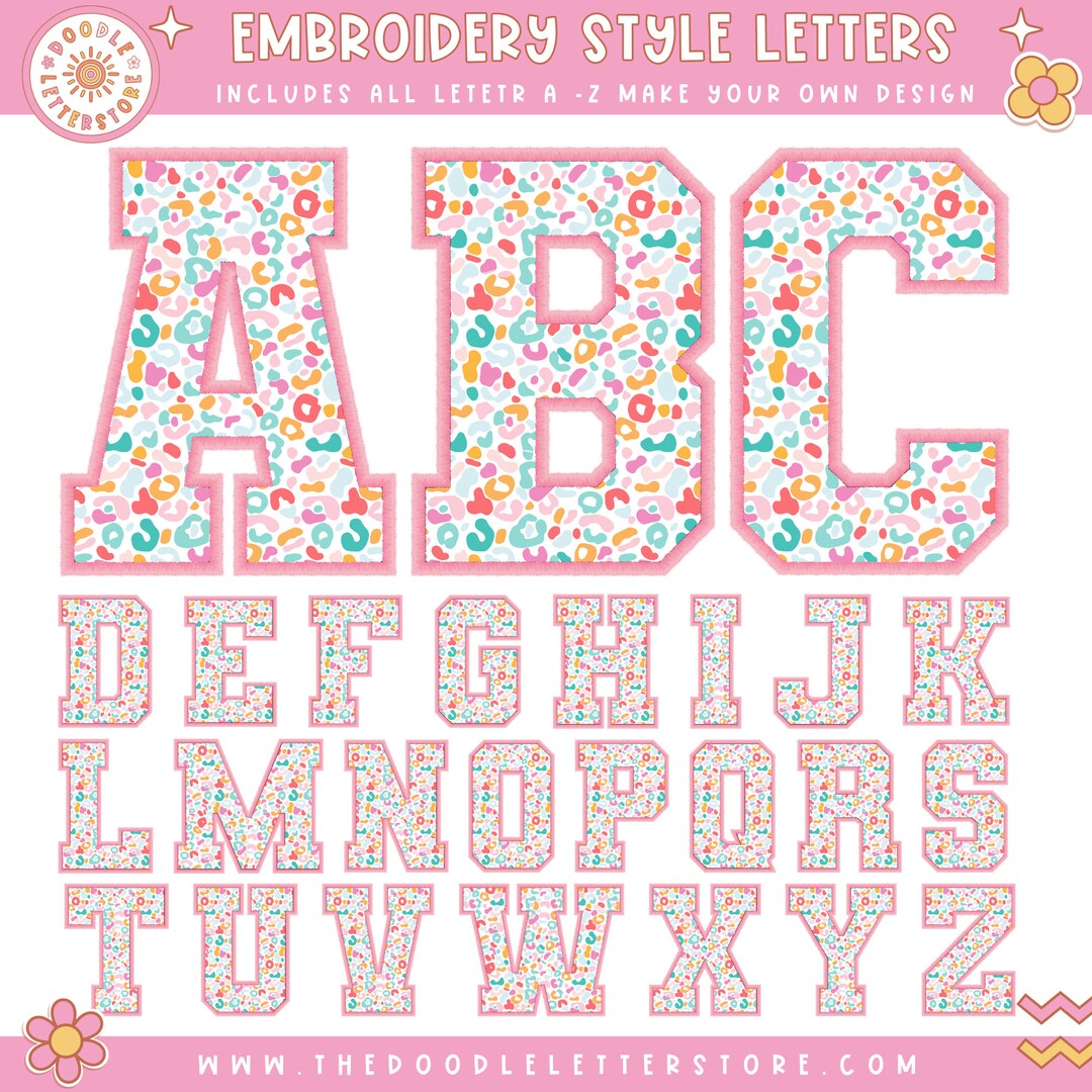 Pink Faux Embroidery Letters Pastel Stitch Alphabet Doodle Letters ...