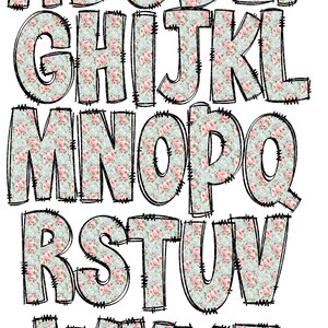 Boho Chic Pastel Roses Floral Doodle Letters PNG Bundle, Digital Design ...