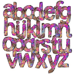 Neon Alphabet Letters Bundle, Abstract Leoaprd Rainbow Cheetah Bleach ...