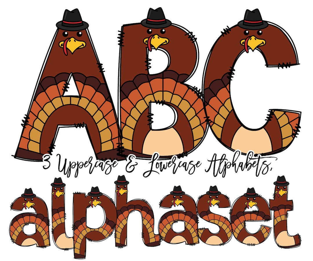 Thanksgiving Doodle Letters, Fall Sublimation Font, Thanks Giving ...