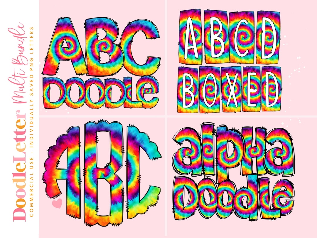 Tie Dye Mega Doodle Letter Bundle, Alphabet Set, Clip Art Letters ...