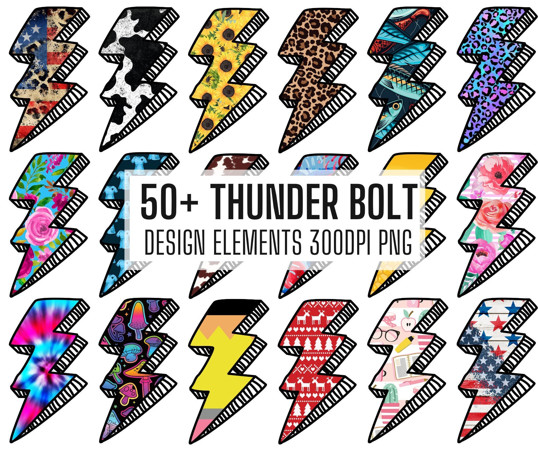 50 Lightening Bolt Design Elements Commercial Use - Etsy
