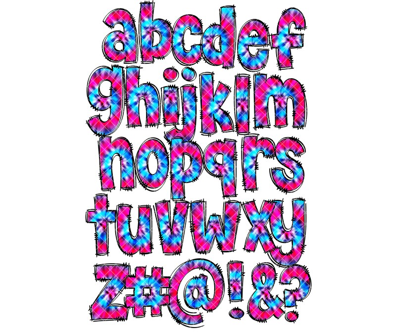 Tie Dye Alphabet Letters PNG Bundle, Rainbow Doodle Letters, Hand Drawn ...