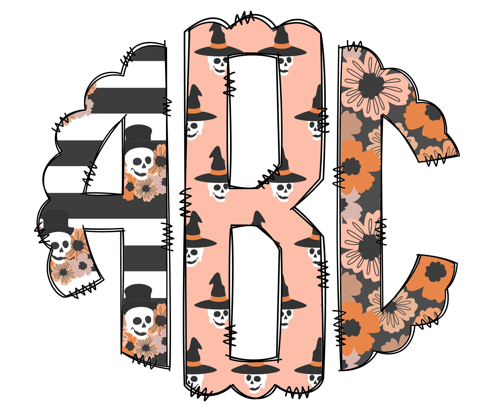 Halloween Monogram Letters Spooky Sublimation PNG Elements - Etsy