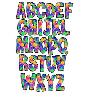 Bright Neon Rainbow Doodle Letters, Hand Drawn Doodle Alpha Bundle ...
