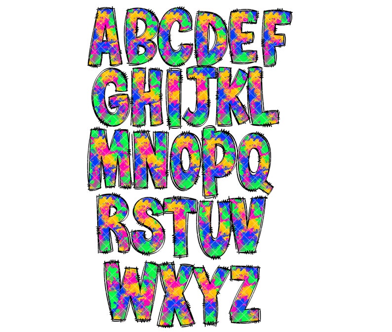 Bright Neon Rainbow Doodle Letters, Hand Drawn Doodle Alpha Bundle ...