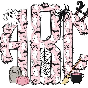 Pink Halloween Monogram Letters With Clip Art PNG, Fall Autumn Clipart ...