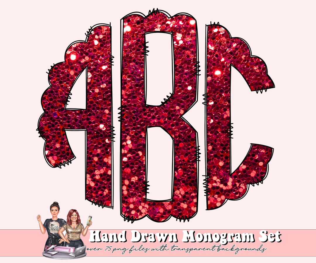Red Maroon Glitter Doodle Letters PNG Bundle, Chunky Glitter Procreate ...