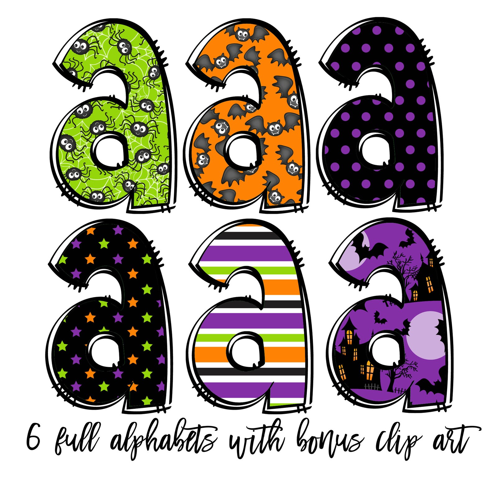 Halloween Doodle Letters With Clip Art PNG Files Make Your - Etsy