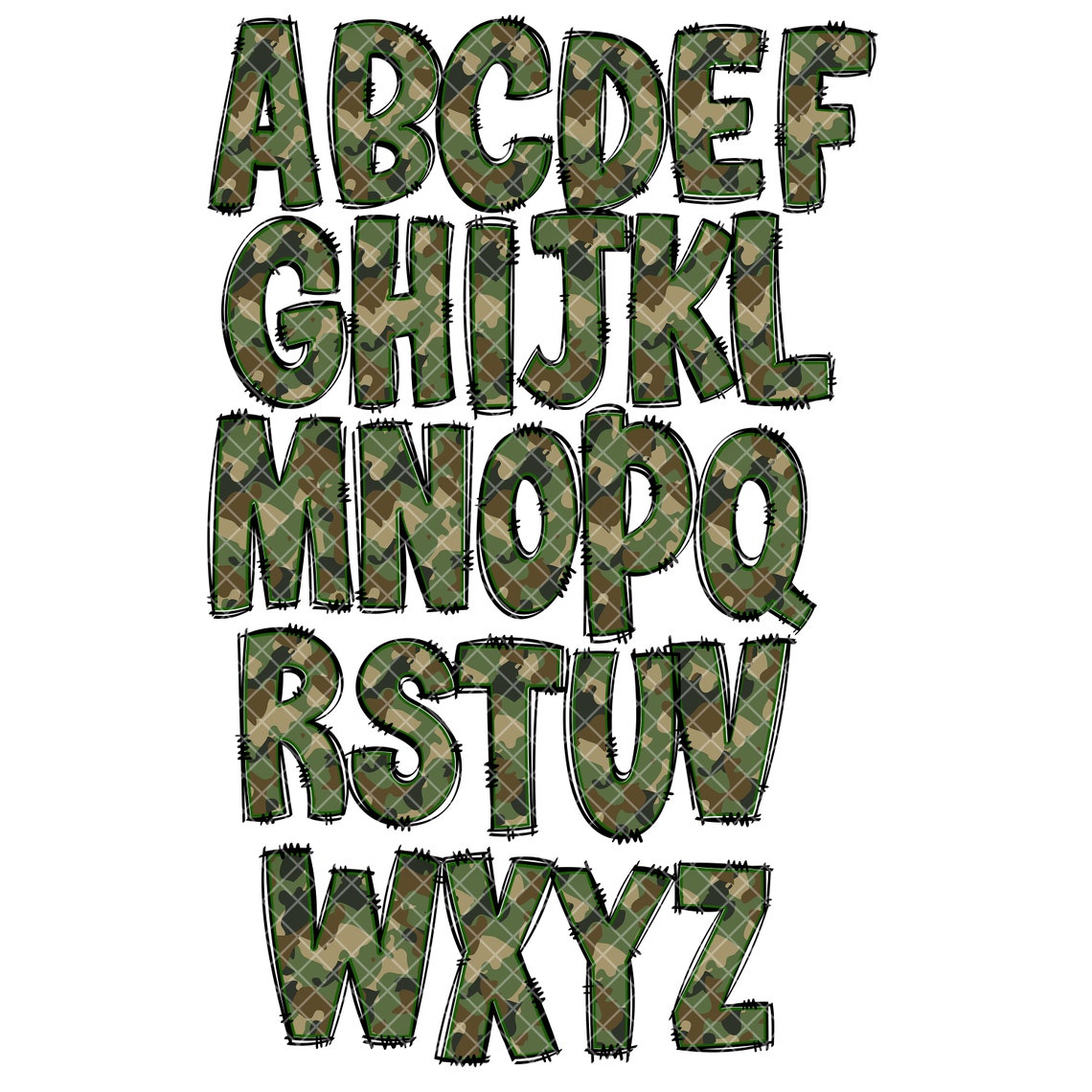 Camo Doodle Alphabet Letters PNG Bundle Military Camouflage - Etsy