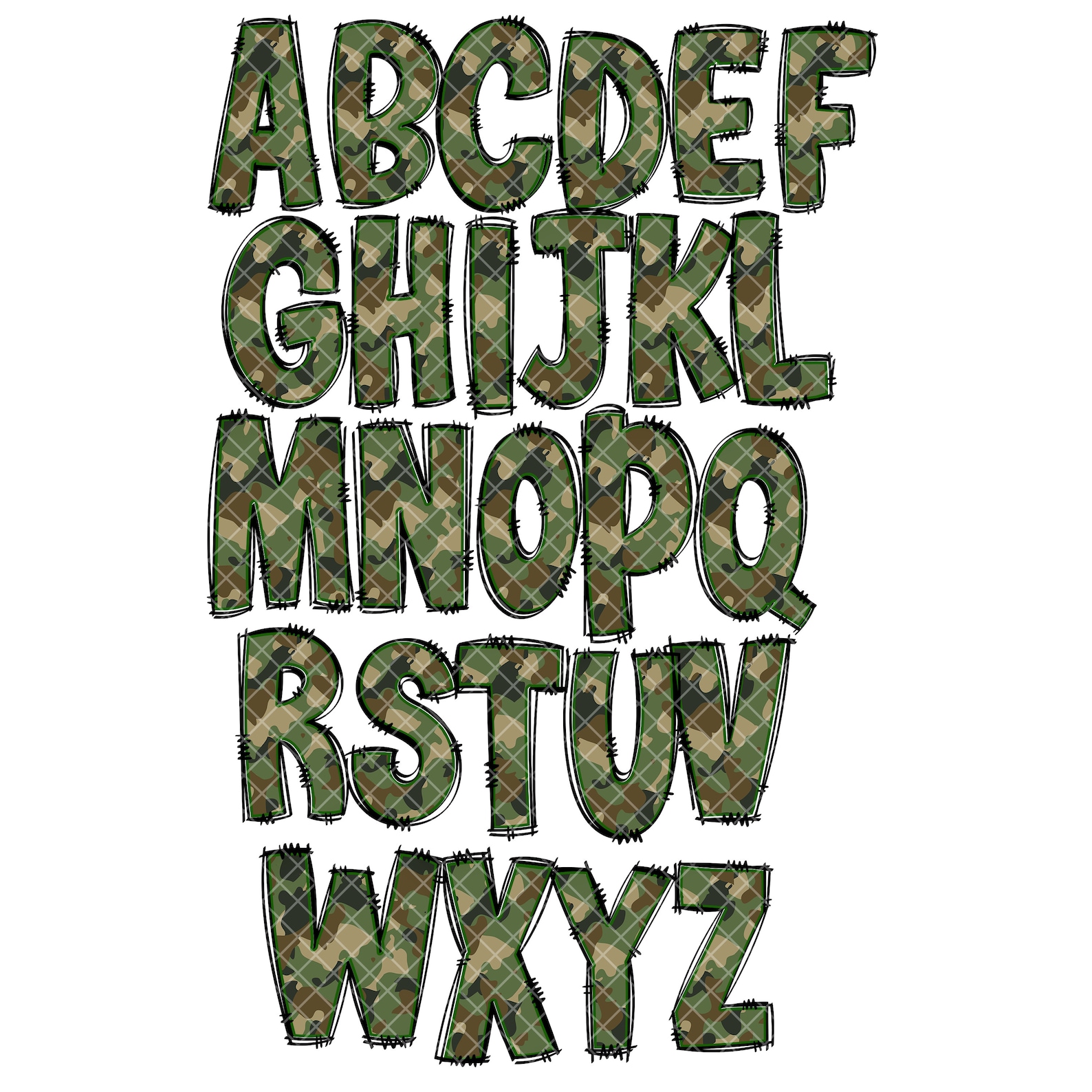 Camo Doodle Alphabet Letters PNG Bundle Military Camouflage - Etsy