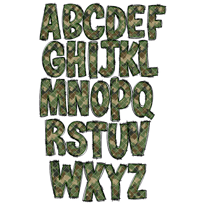 Camo Doodle Alphabet Letters PNG Bundle Military Camouflage - Etsy