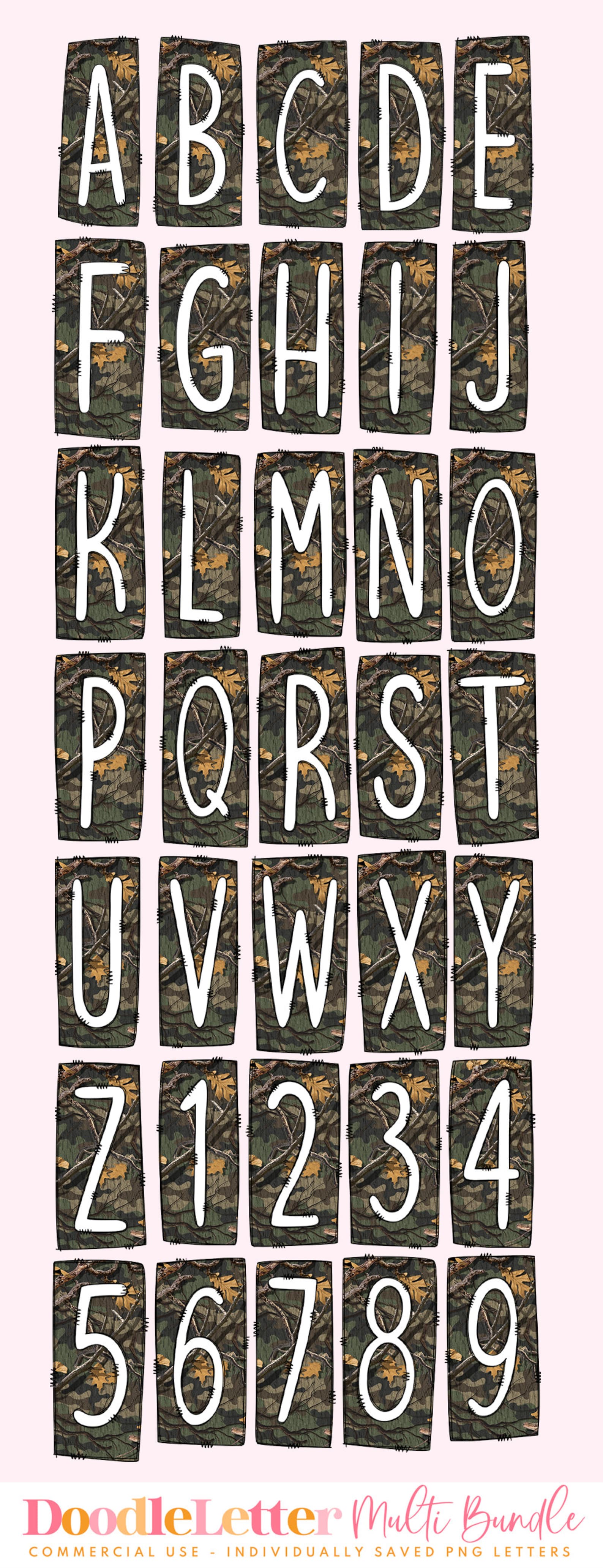 Hunting Camo Mega Doodle Letter Bundle, Bright Colorful Floral Alphabet ...